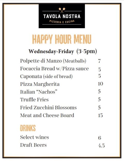 Happy Hour - Tavola Nostra Pizzeria E Cucina | Hillcrest Italian ...